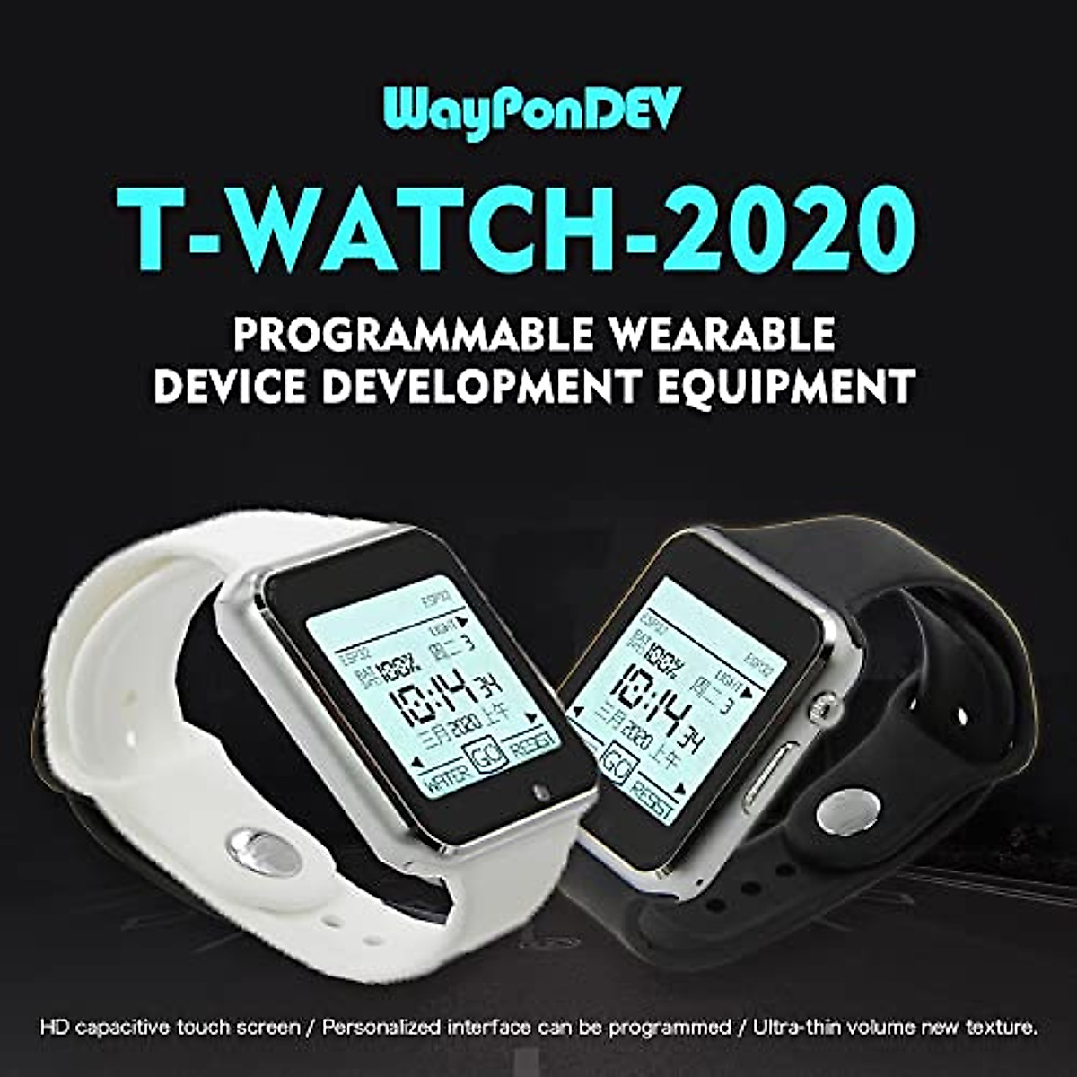 SmartFly info T-Watch 2020 V1 ESP32-Based Programmable Watch with ESP-IDF or MicroPython(Black)