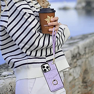 Delidigi for iPhone 13 Pro Max Wallet Case with Card Holder, PU Leather Case with 360° Rotatable Ring Stand Detachable Wrist Strap, RFID Blocking Protective Case for iPhone 13 Pro Max (Purple)