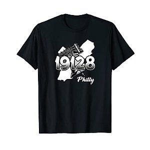 Philadelphia Silhouette with Zip Code 19128 and Liberty Bell T-Shirt