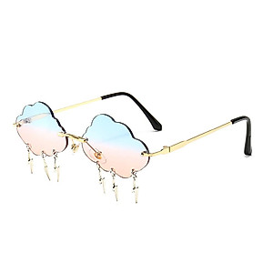 ENTHYI Cloud lightning Sunglasses for Women/Men Rimless Wave Glasses Eyewear for Party Rimless Sun glasses (blue/pink)