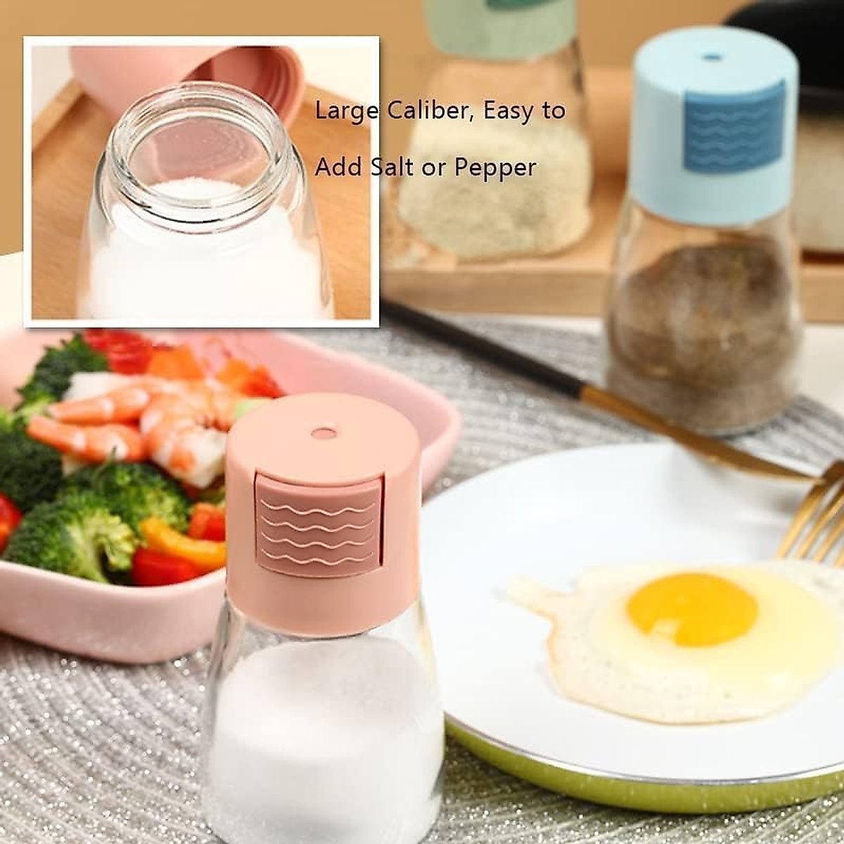 Moisture Proof Salt And Pepper Shakers Precise Quantitative Push Type,Quantitative Seasoning Bottle,Precise Quantitative Push Type (2Pcs-A)