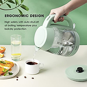 iSiLER 1500W Electric Kettle, 1.7 L Electric Tea Kettle with LED Indicator, Cordless Electric Glass Hot Water Boiler, Portable Teapot Heater Auto Shut-Off & Boil-Dry Protection BPA-Free Green
