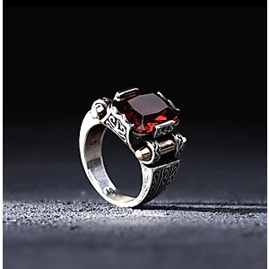 Men Silver Ruby Stone Ring, Square Stone Man Ring, Turkish Silver Handmade Ring, Zircon Stone Ring, 925k Sterling Silver Ring