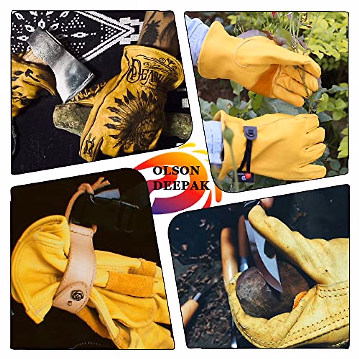OLSON DEEPAK Outdoor Working Glove for Women and Men,Cowhide Leather Work Gloves for Gardening/Welding/Yard Work/Driving (Yellow, Large(pack of 1))