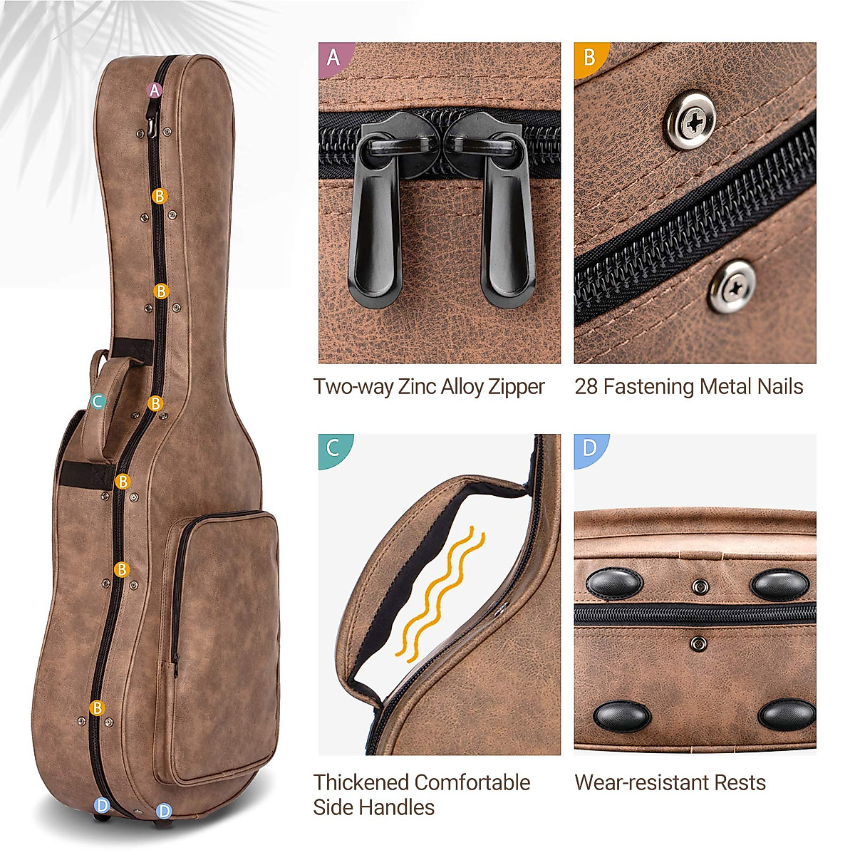 CAHAYA Acoustic Guitar Case Hardshell 0.8in Thick Padding Waterproof PU Design Easy Cleaning with 3 Pockets and Storage Box Inside for 40 41 inch Acoustic Guitar Travel Case for Air Consignment CY0227