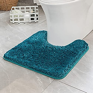 MIULEE Set of 2 Bathroom mats and Toilet Rugs, 16''x24''+16''x24''+20''x20''(U-Shaped), Non Slip Soft Rugs for Bath Tub Shower, Teal