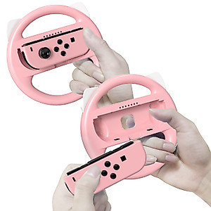 momen Switch Steering Wheel for Nintendo Switch Accessories，Racing Wheels for Mario Kart 8 Deluxe，Compatible with Switch JoyCon Controllers, 2 Pack，Blue & Pink