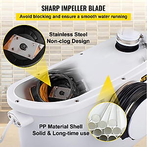 VEVOR Macerator Pump 400W, 4 Inlets for Basement, Kitchen, Toilet, Sink, Shower, Bathtub Waste Water Disposal Upflush Machine, Elevation up to 21ft, White