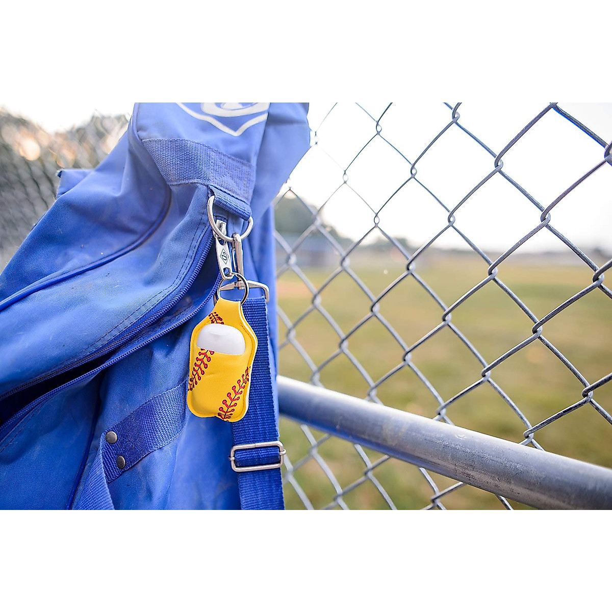 Daisy Lane Hand Sanitizer Holder for Backpack Kids Travel Size Baseball Softball Keychain (Softball, Pack of 6)