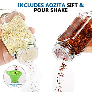 30 Pack 6oz Glass Spice Jars Bottles, Empty Square Containers with Silver Airtight Metal Caps and Pour/Sift Shaker Lid - 30 Black Labels,1 Chalk Marker,1 Silicone Collapsible Funnel,2 Brush Included