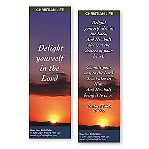Christian Bookmark with Bible Verse, Pack of 25, Christian Life Themed, Delight Yourself in the Lord, Psalm 37:4-5
