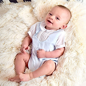 Petit Ami Baby Boys’ Shortall with Pintucks and Side Tabs, 24 Months, White