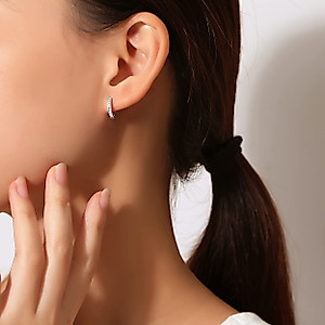 Lavishe Rhodium Plated 925 Sterling Silver Cubic Zirconia Small Cartilage Earring Hoop Huggie Stud 10mm Inner Diameter