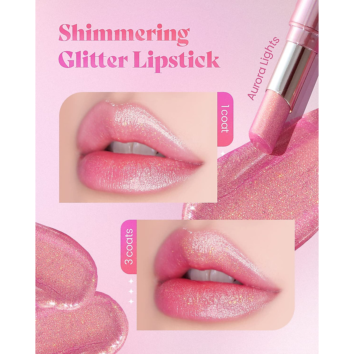 AMTS Tinted Moisture Color Lip Balm - Aurora Lights | Hydrating Glitter Lipstick | Pearl Shimmering Daily Lip Makeup for dry, cracked, chapped lips | korean beauty Moisture Lip Tint