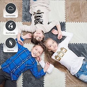 Foam Puzzle Floor Mat - Large 16 Piece Interlocking Carpet Tiles, Thick Padded Squares for Baby Play Mats & Flooring Tile with Cushions, Playroom & Classroom Rug, EVA Soft Plush Playmats