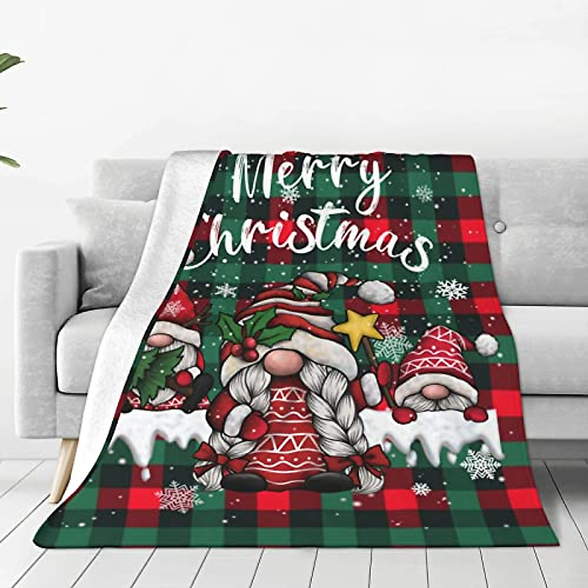 Merry Christmas Flannel Throw Blankets Merry Winter Snowflakes Bed Blanket 60"x50"