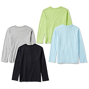Amazon Essentials Boys' Long-Sleeve T-Shirts - Discontinued Colors, Pack of 4, Aliens Print/Genius/Green/Grey, Small
