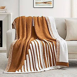 Oli Anderson Triangle Knit Throw Blanket for Couch, Lightweight Cozy Blanket and Throws with Plush Reversible Microfiber, Fluffy Blanket for Travel, Bed, Sofa, 50"x60", Caramel