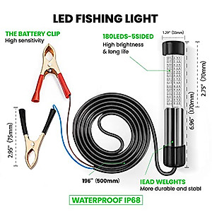 LED Night Fishing Light 12V 108 LEDs 10.8W Underwater Night Fishing Finder Light, 1080LM Green Submersible Fishing Attracting with 5M Power Cord