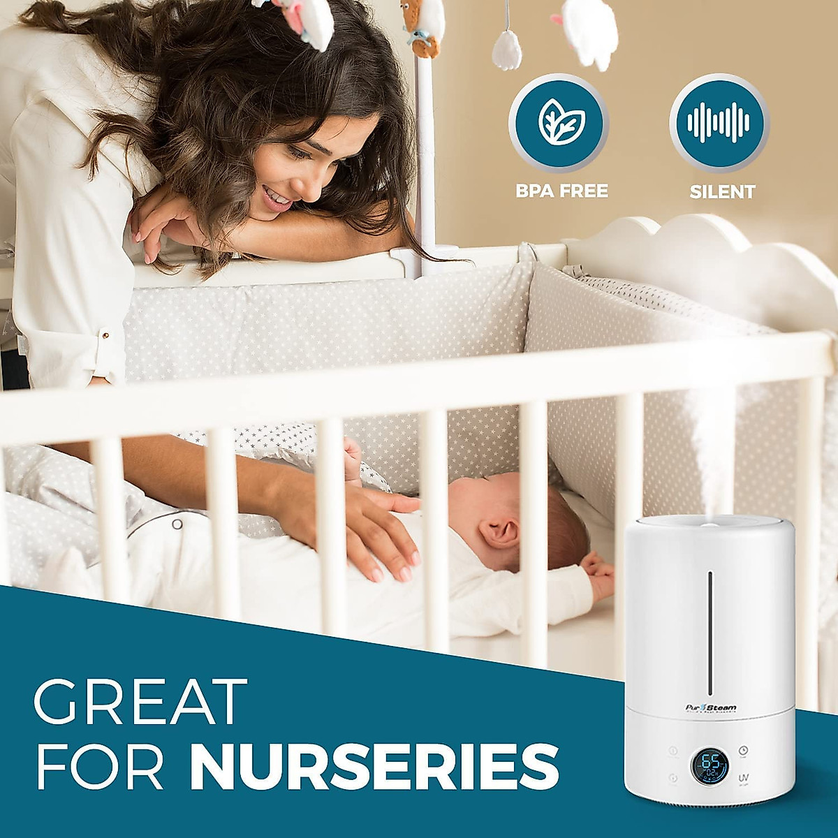 PurSteam Humidifiers for Large Room & Bedroom, 5L Cool Mist Ultrasonic Whisper-Quiet Oil Diffuser for Baby Nursery and Plants, Humidifying Unit for Whole House, Auto Shut-Off, Up to 20h of Operating