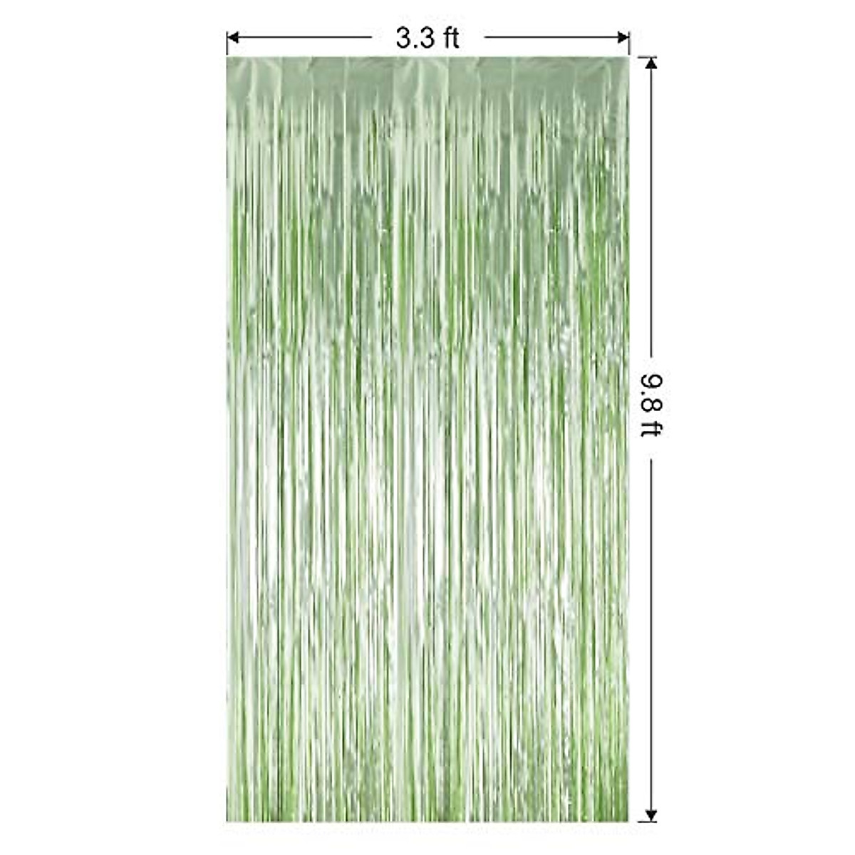 2 Pack 3.3 ft x 9.8 ft Foil Curtains Metallic Fringe Curtains Shimmer Curtain Photo Backdrop for Halloween Christmas Birthday Party Wedding Deco (Pale Green)