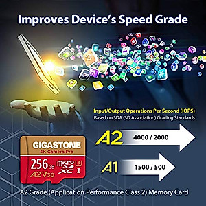 [5-Yrs Free Data Recovery] Gigastone 256GB Micro SD Card, 4K Camera Pro, A2 V30 for Smartphone, Gopro, Action Cams, 4K UHD Video, Nintendo-Switch Compatible, Up to 100MB/s, UHS-I U3 C10 with Adapter