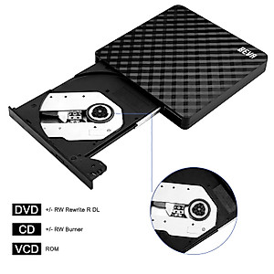 BEVA External CD Drive, USB 3.0 Portable CD DVD Reader DVD Drive External CD DVD Player Burner RW Writer, Copier for Laptop, Desktop, Mac, Support Windows 7/8/ 10/ XP/Mac OS