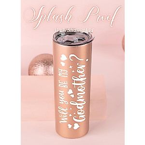 Onebttl Godmother Gifts, Mothers Day Gifts for Godmother, 20 oz Skinny Stainless Steel Tumbler Travel Mug for Best Friend, Aunt, Sister, Best Godmother Ever Rose Gold