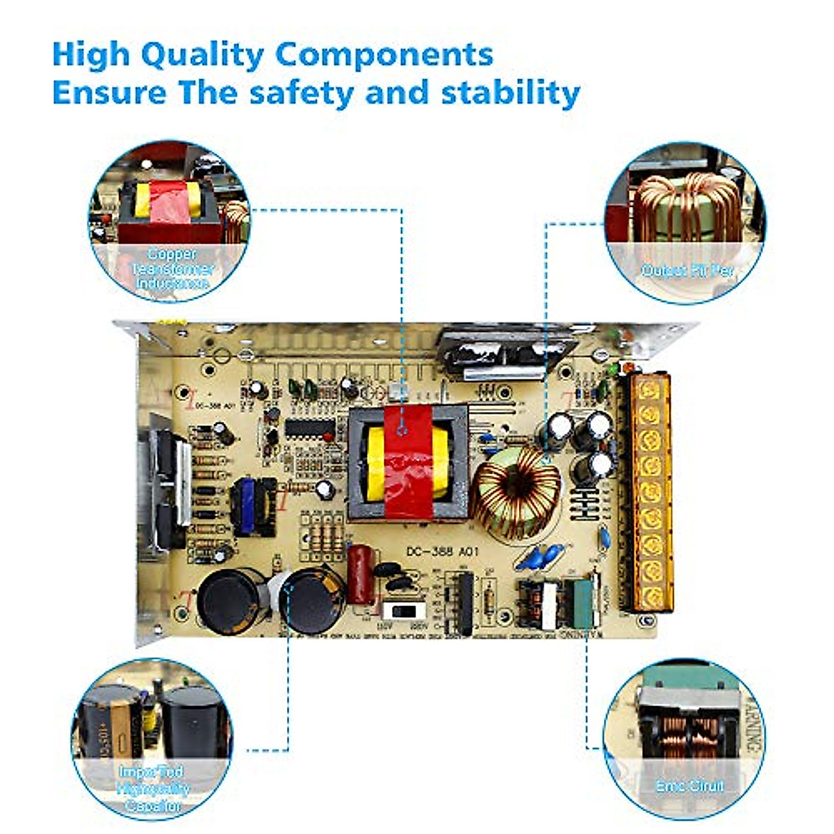 inShareplus 5V 40A 200W, DC Universal Regulated Switching Power Supply, Converter, LED Driver, Transformer, Adapter for LED Strips Pixel Lights, Computer Project
