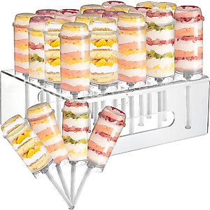 Jucoan 24 Pack Cake Push up Pop Containers and 20 Holes Push Pop Cake Stand, Reusable Cake Push Pop with Holder, Clear Acrylic Lollipop Display Stand for Weddings Baby Shower Birthday Christmas Party