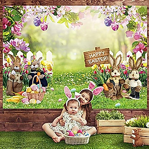 Spring Easter Photography Backdrop 7x5FT Easter Rabbit Garden Colorful Eggs Photo Backdrops Fence Green Grass Bunny Decoration Kids Newborn Baby Birthday Party Backgrounds