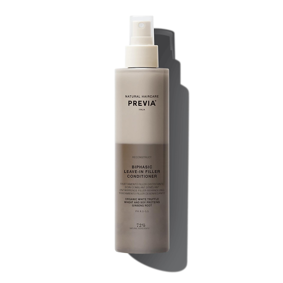 PREVIA Hydrating Leave-in Conditioner Spray with White Truffle Extract - Reconstructive Biphasic Detangling Treatment for Damaged, Dry, and Brittle Hair - Tames Frizz & Controls Static 6.7Floz