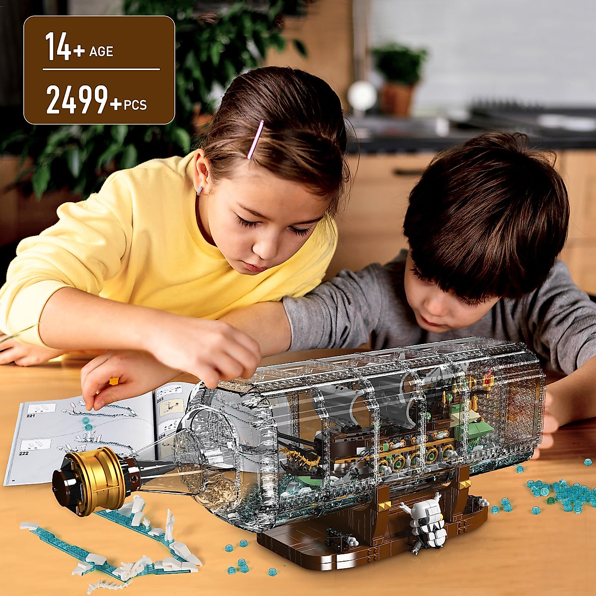 Mould King One Piece Ship in a Bottle Building Blocks Kits, MOC Queen Anne's Revenge Pirate Ship Model Building Sets, Gift for Kids Age 8+/Adults Collections Enthusiasts(2488+ Pieces)