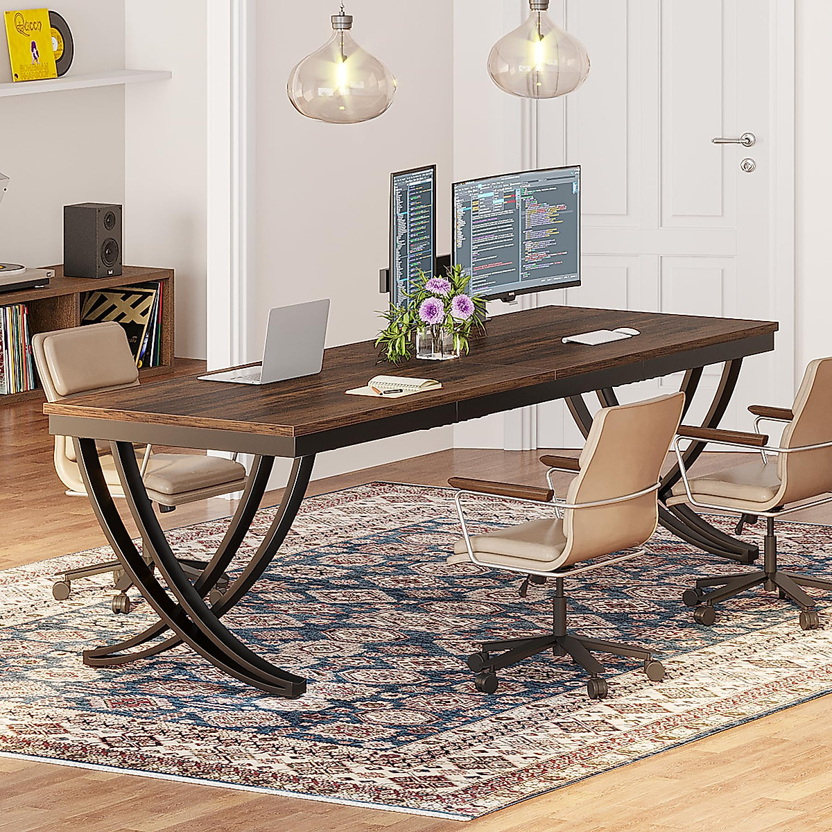 Tribesigns 2-Person Office Computer Desk, 78.7-Inch Extra Long Desk, Large Double Desk for Home Office, Workstation Work Desk for Two People with Stylish Legs, Rustic Brown
