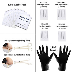 Tustrion 94PCS Mixed-pack Piercing Kits for All Body Piercings Stainless Steel 14G 16G 20G Jewelry and Needle with Tools Nose Septum Lip Ear Belly Button Cartilage Tragus