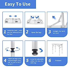 Moosinily Small Folding Table 2FT Foldable Camping Table Portable Picnic Table Metal 4 Height Adjustable Outdoor for Beach BBQ White 23.6×15.7 inch
