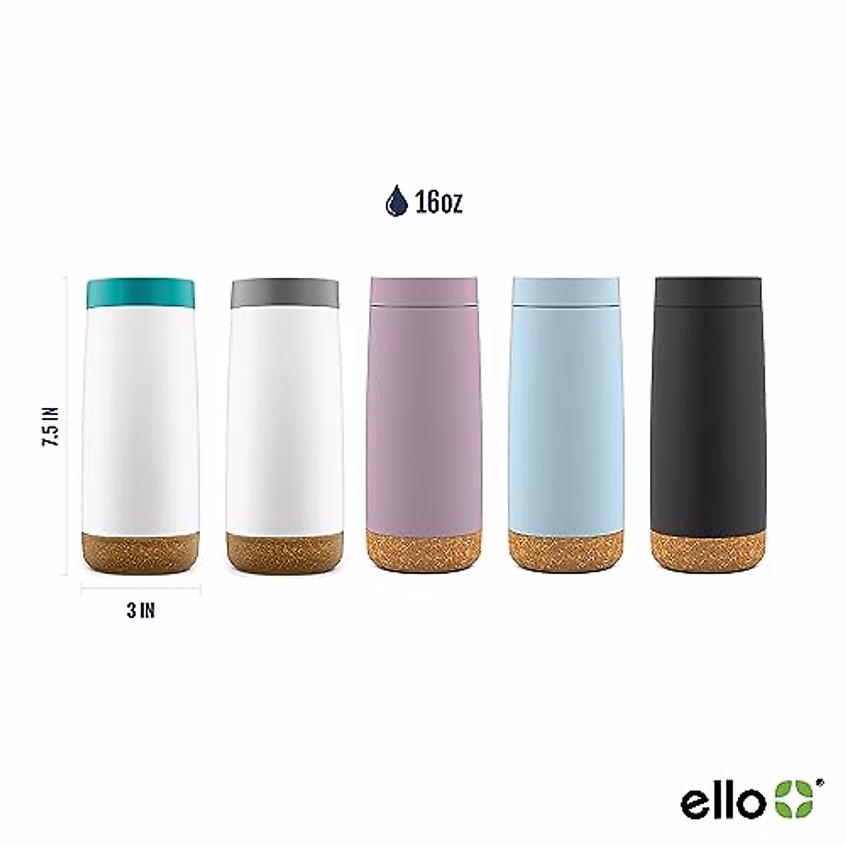 Ello Cole 16oz Vacuum Insulated Travel Coffee Mug with Leak-Proof Slider Lid and Built-in Coaster, Keeps Hot for 5 Hours, Perfect for Coffee or Tea, BPA-Free Tumbler, Mauve