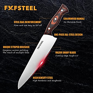 FXFSTEEL Chef Knife, 9 inch Kitchen Knife Stainless Steel with Red Solid Wood Handle Professional Sharp Cleaver Knife for Cutting Vegetable Meat Cooking Knife Accessories