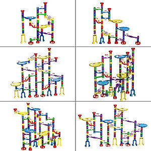 FUN LITTLE TOYS 154PCS Marble Run Set Toys for Kids, Gravity Marbles Maze Tower Building Blocks 98 Plastic Pieces 56 Glass Marbles, Marble Race Track Rolling Game, Educational Learning STEM Toy Gift