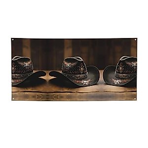 Banners and Signs for Outdoor 35x71 Backdrop for Birthday Party Business Graduation Wedding Event,American West Rodeo Hat