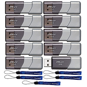 PNY 32GB USB 3.0 Flash Drive Elite Turbo Attache 3 (Ten Pack) Bundle with (5) Everything But Stromboli Lanyard (P-FD32GTBOP-GE)