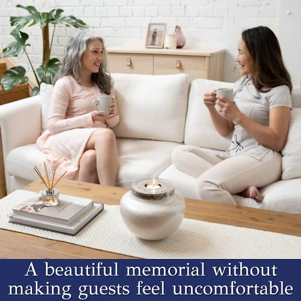 FOVERE – Decorative Urns for Ashes Adult Male and Female – Large White Ash Urn to Display at Home – 100% Handcrafted Cremation Urn for Human Ashes