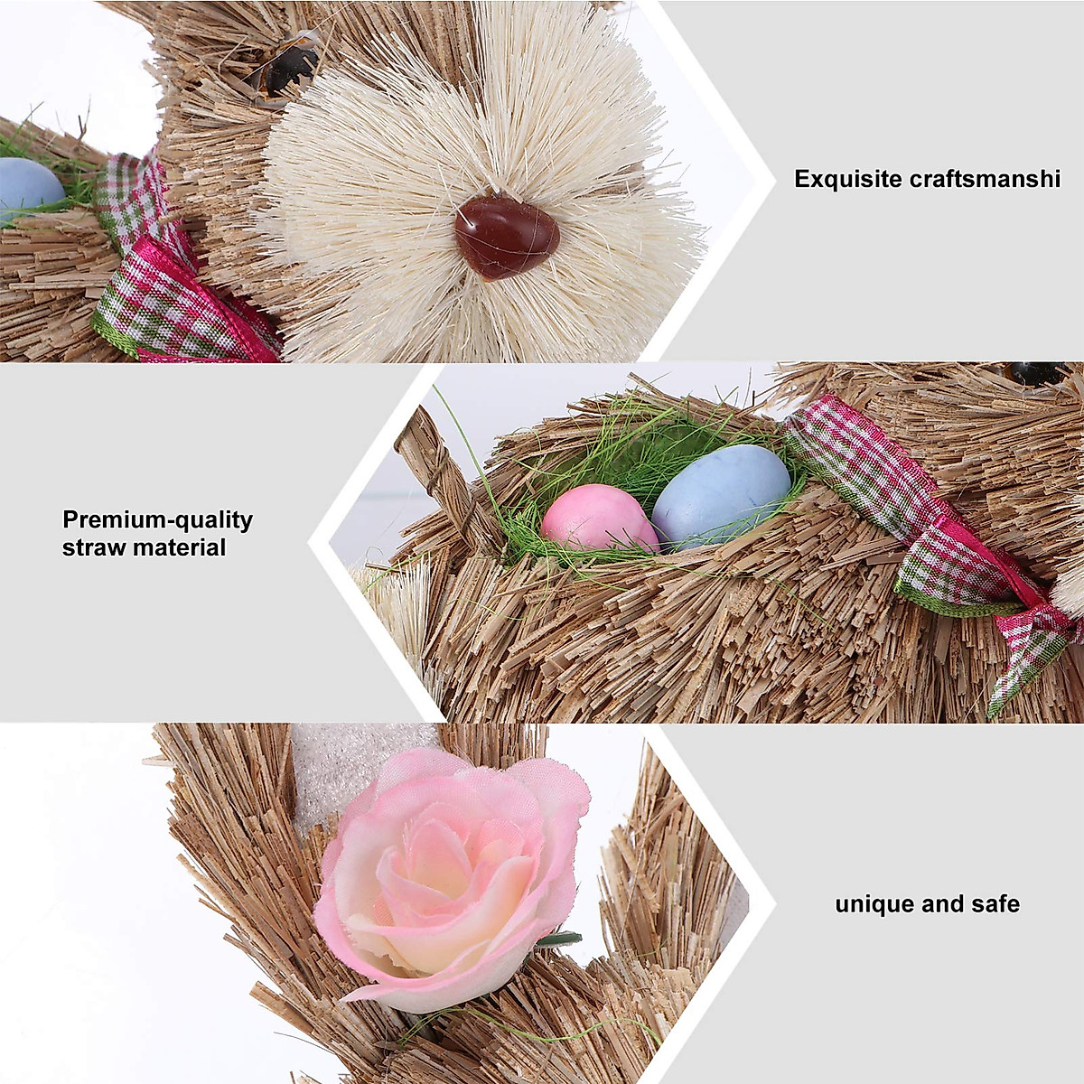 Easter Bunny Figurine Straw Woven Easter Rabbit Statue Sculpture Farmhouse Decoration for Easter Spring Decor