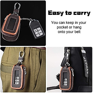 2 Pieces Leather Car Key Chain Case Holder Auto Key Fob Holder Smart Protector Cover (Brown)