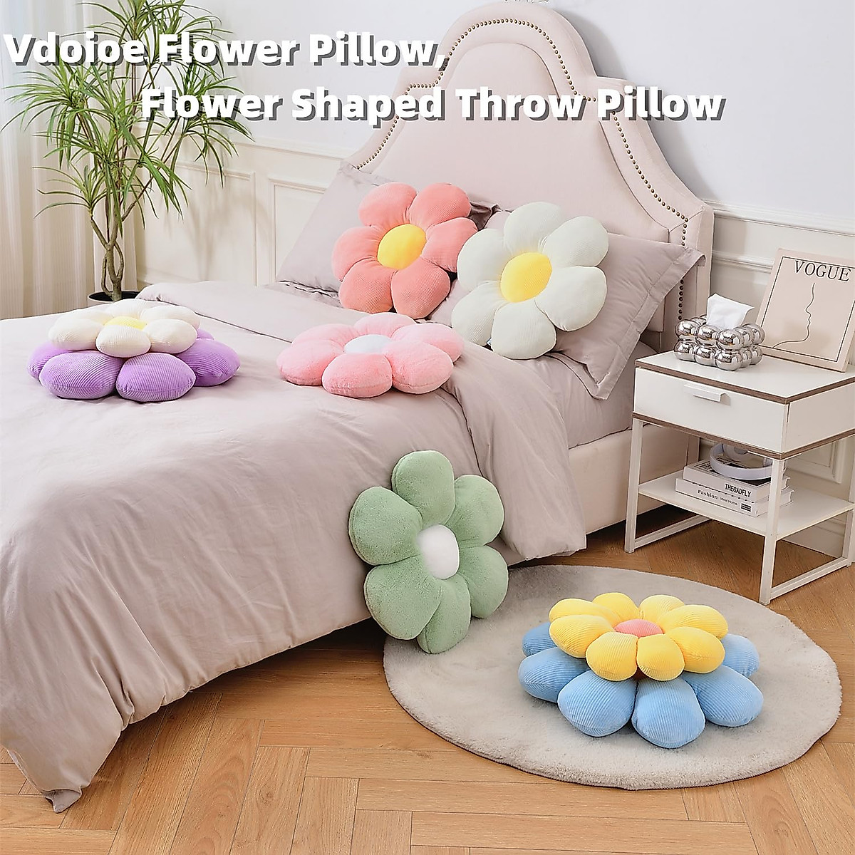 Vdoioe Flower Pillow, Flower Shaped Throw Pillow Cushion Seating six Petal 15.75" white Flower PlushThrow Pillow Floor Pillows Home Decorative Seating Cushions