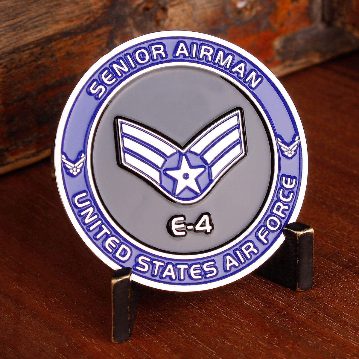 Air Force Senior Airman E4 Challenge Coin! United States Air Force Senior Airman Rank Military Coin. E-4 USAF Challenge Coin! Designed by Military Veterans - Officially Licensed Product!