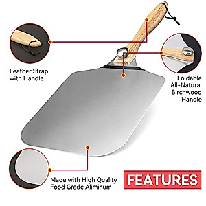 Luvan Aluminum Metal Pizza Peel with Foldable Wooden Handle,12x14 Inch Aluminum Pizza Peel,Pizza Paddle Foldable Pizza Peel Pizza Spatula Paddle Pizza Spatula for Oven,Baking Homemade Pizza Bread