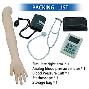 Blood Pressure Training Arm Simulator, BP Training Arm Manikin Practice Kit with Korotkoff Gap Sound Blood Pressure Cuff Stethoscope LCD Display Model for Education Teaching Skills