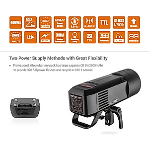 Godox AD400 Pro All-in-One Outdoor Flash, 400W 2.4G Wireless X System TTL Strobe Light, 1/8000 HSS Flash Monolight,390 Full Power Pops, 0.01-1s Recycle Time, 30w LED Modeling Lamp