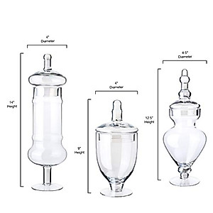 Diamond Star Set of 3 Clear Glass Apothecary Jars Elegant Storage Jar, Decorative Wedding Candy Organizer Canisters Home Decor Centerpieces (H: 9", 12.5", 14")